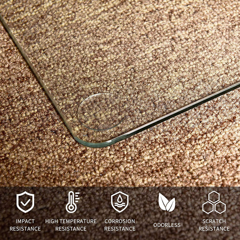 Beautypeak Tempered Glass Chair Mat For Hardwood Floor Clear Tempered Glass With Anti Slip